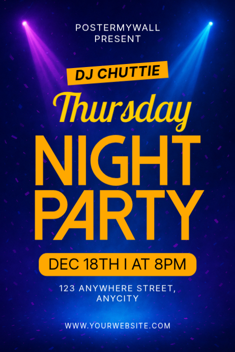 Blue Typographic Thursday Night Party Poster Template | PosterMyWall