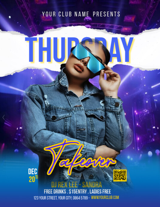 Copy of Blue Typographic Thursday Takeover Night Party Flyer (us Letter ...