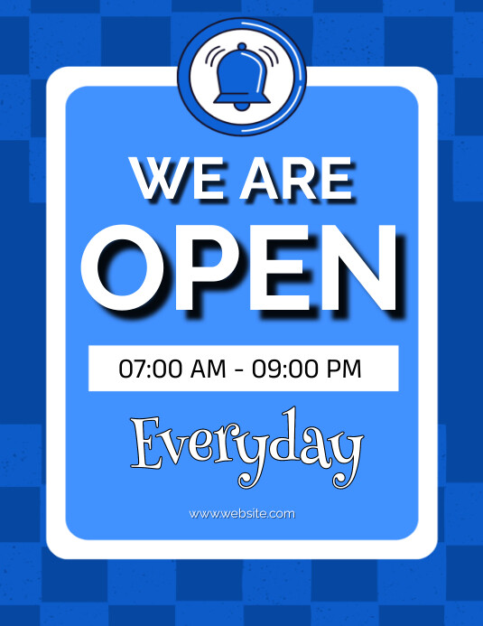 Blue Typographic We're Open Now And Closed Te Template | PosterMyWall