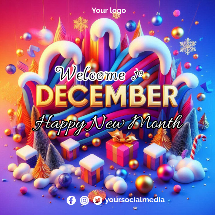 Blue Typographic Welcome To December New Month Instagram Post Template ...