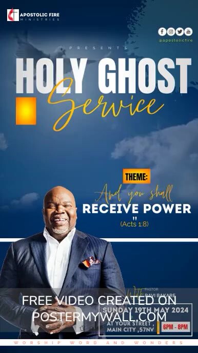 Blue Typography Holy Ghost Sunday Service In Template | PosterMyWall