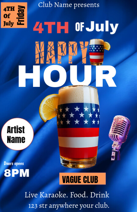 Blue Vintage 4th Of July Happy Hour Celebration Tabloid Template ...