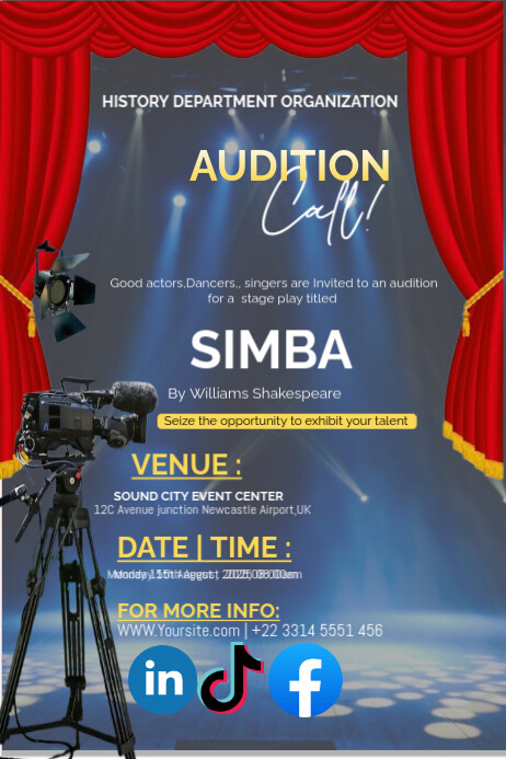 Plantilla de Blue Vintage Audition Poster | PosterMyWall