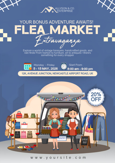 Blue Vintage Flea Market ads A4 Template | PosterMyWall