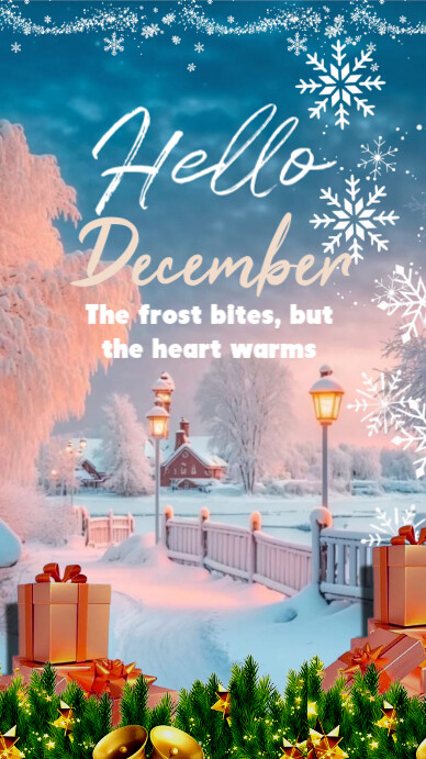 Blue Vintage Hello December Digital Display (9:16) Template | PosterMyWall