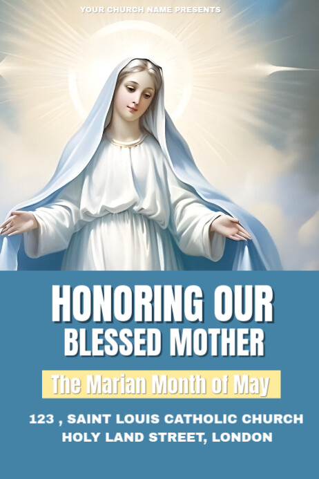 Blue Vintage May Devotion Poster Template | PosterMyWall