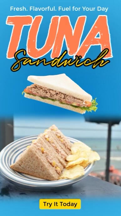 Plantilla de Blue Vintage Tuna Sandwich Ad Instagram Reel | PosterMyWall