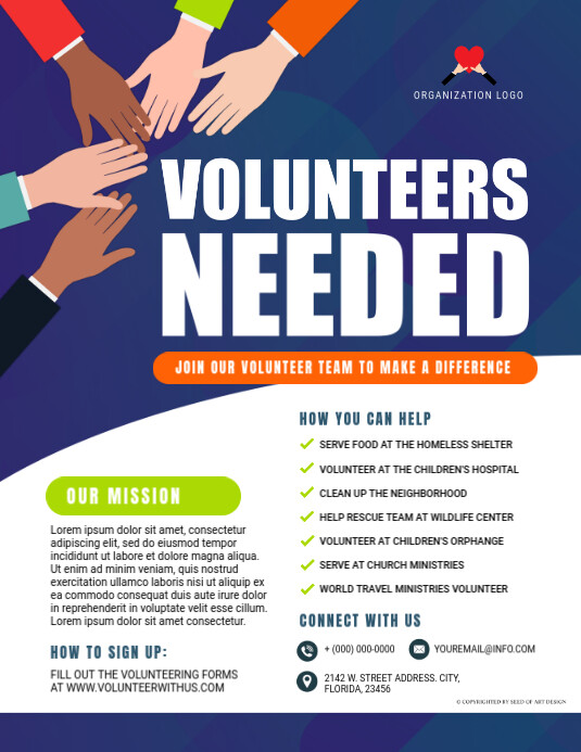Copy of Blue Volunteers Needed Help Wanted For Charity Sign Up Hands ...