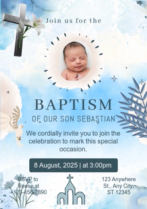 Blue Watercolor Baptism Template | PosterMyWall