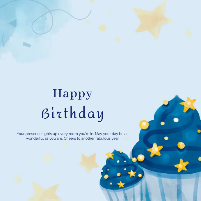Blue Watercolor Happy Birthday Card Landscape Template | PosterMyWall