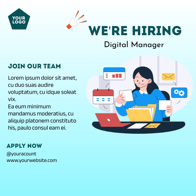 blue we're hiring Template | PosterMyWall