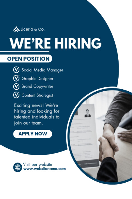 Blue We Are Hiring Poster Templat | PosterMyWall