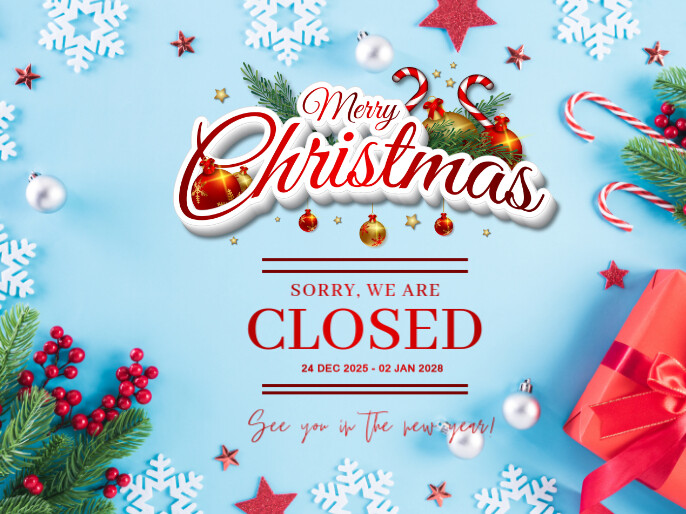 Blue We Will Closed On Holidays Presentation Template | PosterMyWall