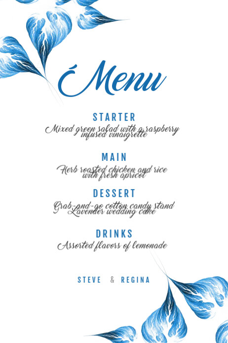 Blue Wedding menu Template | PosterMyWall
