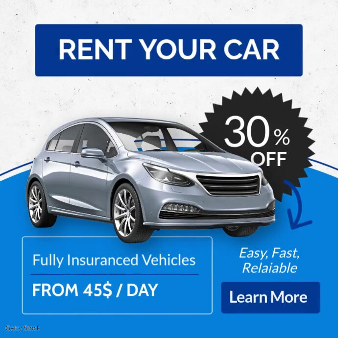 Copy of blue white and black rent your car minimal modern advertisement ...