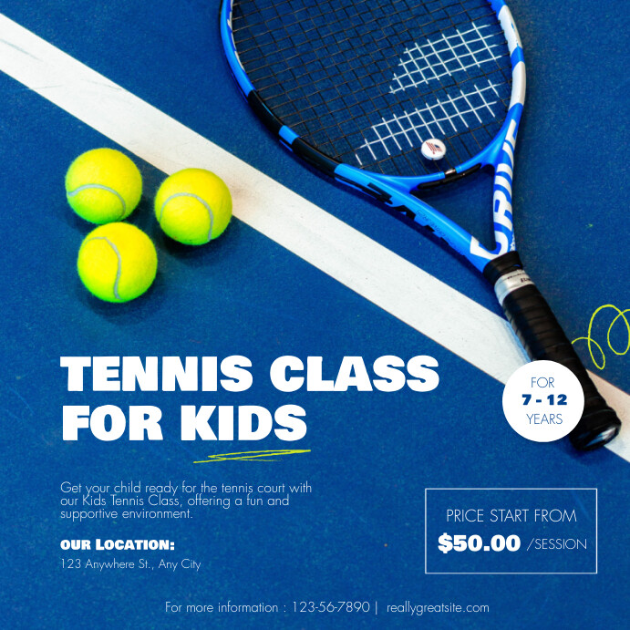 Blue White Bold Tennis Class Introduction for Template | PosterMyWall