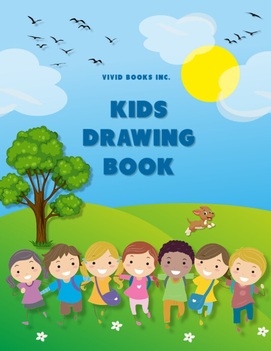 Blue White Green Illustrative Kids Drawing Book Cover Template ...