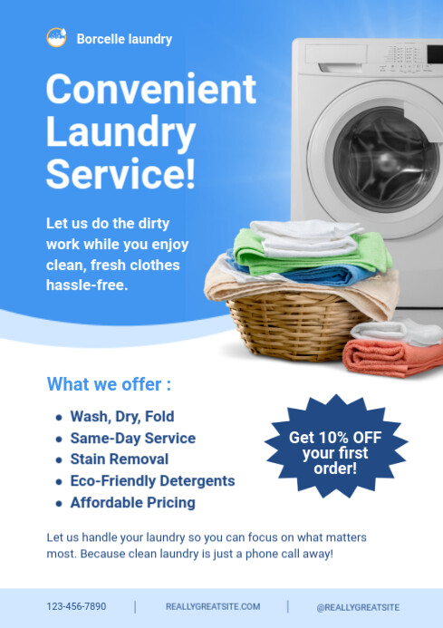 Blue White Laundry Service Flyer Template | PosterMyWall
