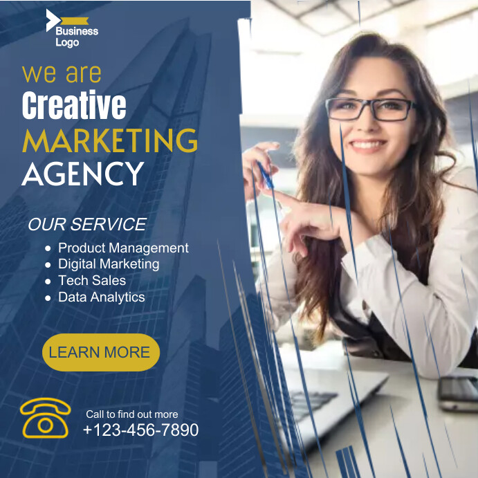 Blue white marketing agency template | PosterMyWall