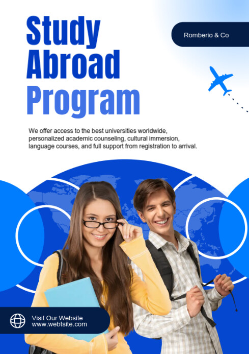 Blue White Modern & Minimal Study Abroad Program A2 Template | PosterMyWall