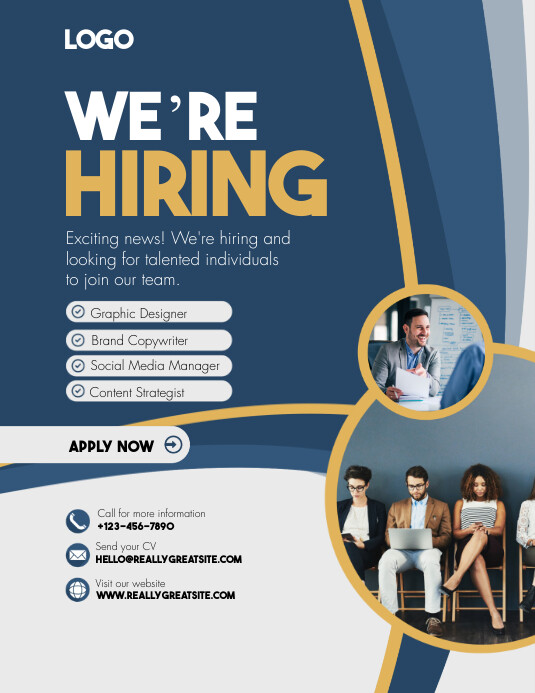 Blue White Modern Hiring Poster Templat | PosterMyWall
