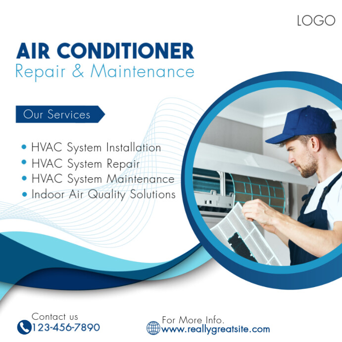 Blue white Modern HVAC Service Instagram Post Templat | PosterMyWall