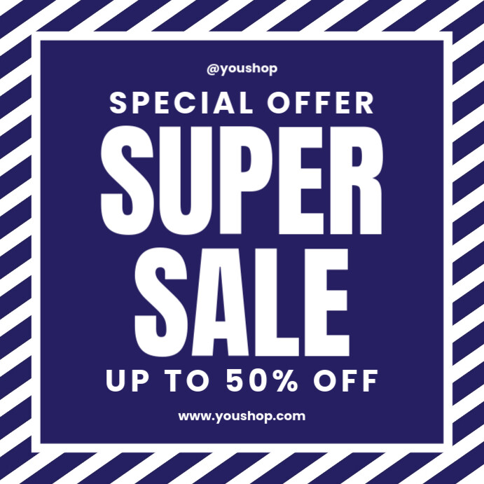 Blue White Promo Super Sale Instagram Post Template | PosterMyWall