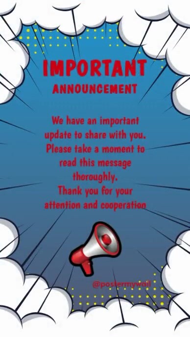 Blue White Typographic Important Announcement Instagram Story Template ...