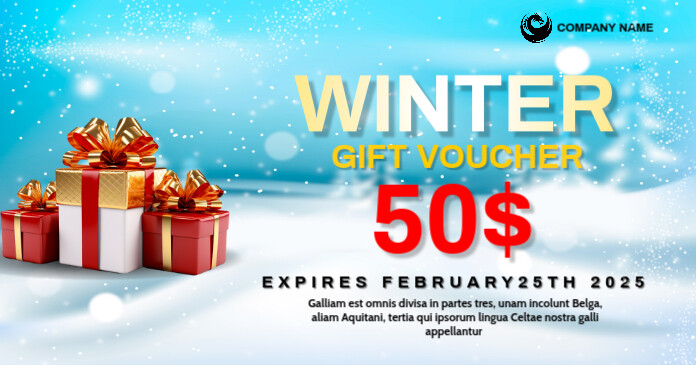 Blue Winter Gift Voucher Facebook Shared Image Template | PosterMyWall