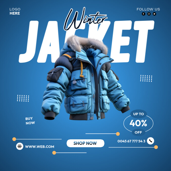 Blue Winter Jacket Design Instagram Post Template | PosterMyWall
