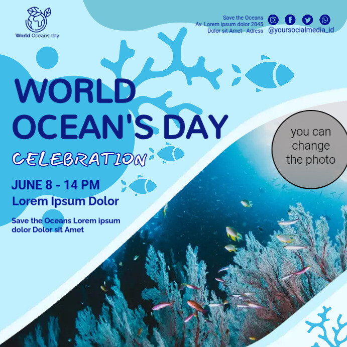 Blue World Ocean's Day Celebration Template | PosterMyWall