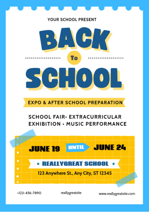 Blue Yellow Back To School Event Flyer Template | PosterMyWall