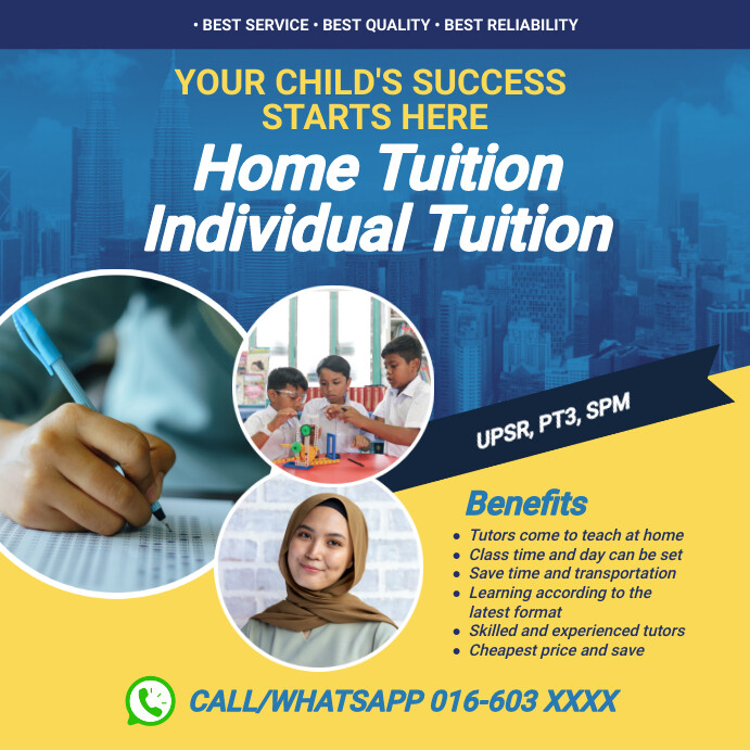 Copy of Blue Yellow Joyful Home Tuition Ad Facebook | PosterMyWall