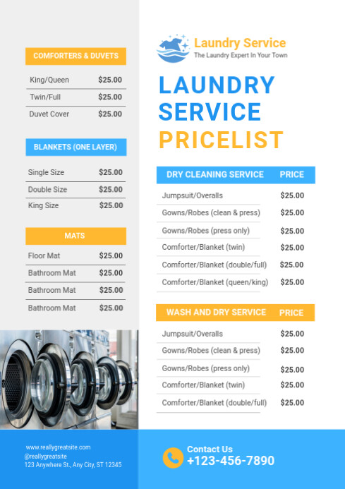 Blue Yellow Laundry Service Price List Template | PosterMyWall