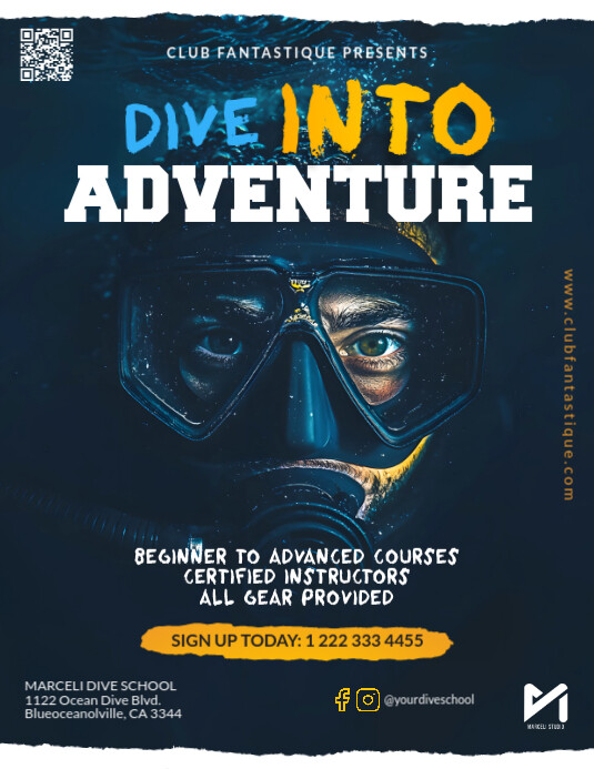 Blue Yellow Professional Diving School Flyer Template | PosterMyWall