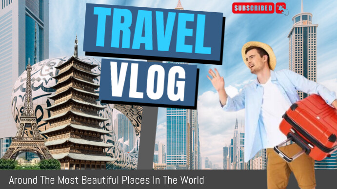 Blue Youtube Travel Vlog Thumbnail Template | PosterMyWall