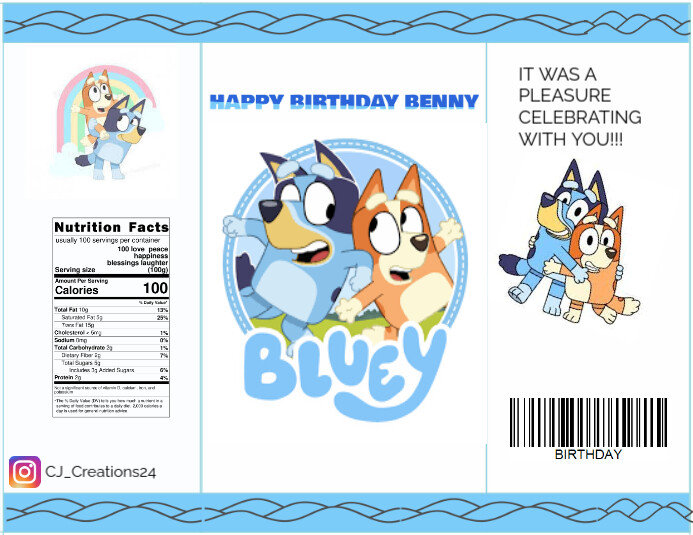 Bluey & Bingo chip bag Template | PosterMyWall