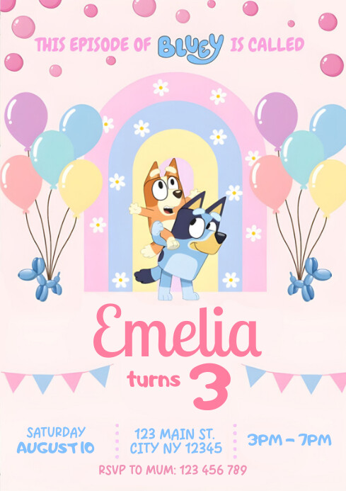 Plantilla de Bluey birthday invitation | PosterMyWall