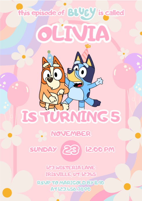 Bluey birthday Invitation Girl, Bluey Birthday Invite, Bluey party ...