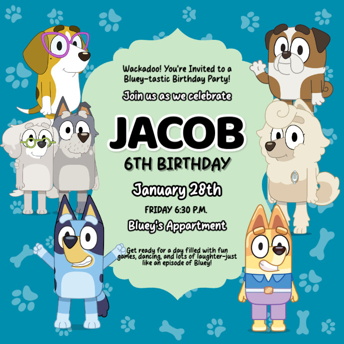 Bluey Birthday Invitation Instagram Post Template | PosterMyWall