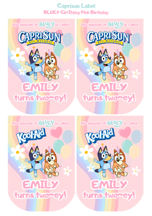 Copy of Bluey Capri Sun Label, Bluey Birthday Invitation, Bluey ...