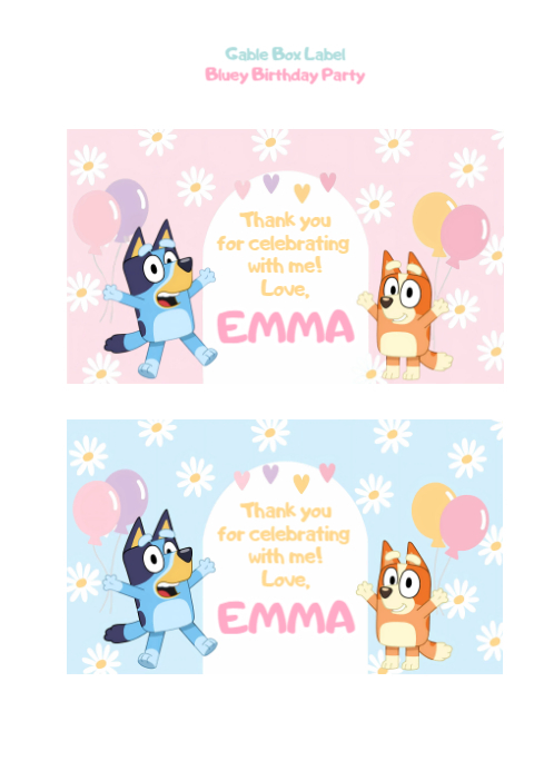 Plantilla de Bluey Gable Box Label, Bluey Invitation, Bluey Party Favor ...
