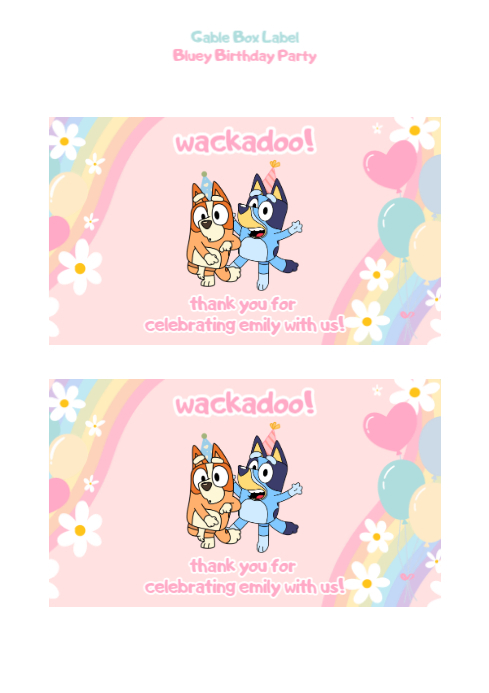 Plantilla de Bluey Gable Box Label, Bluey Invitation, Bluey Party Favor ...