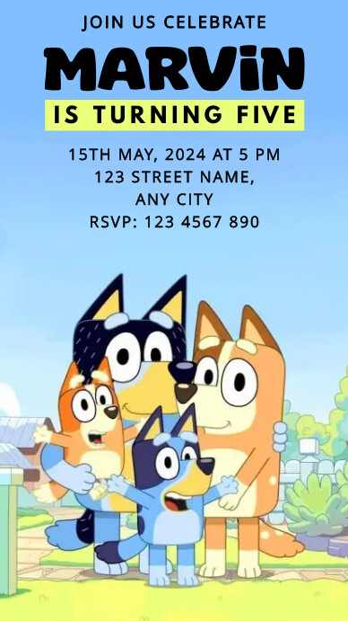Bluey Kids Birthday Digital Display (9:16) Template | PosterMyWall