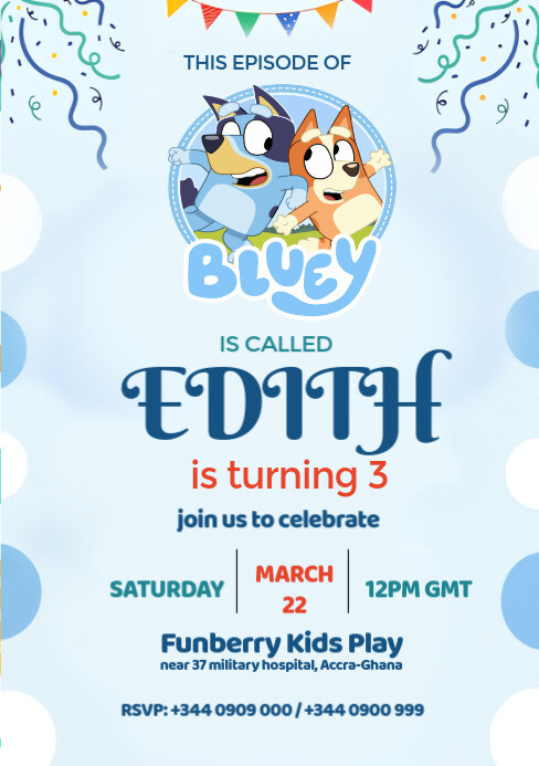 Plantilla de Bluey Kids Birthday Party Invite Template | PosterMyWall