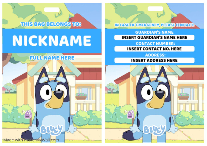 Bluey Lost & Found Bag Tag & name tag Template | PosterMyWall
