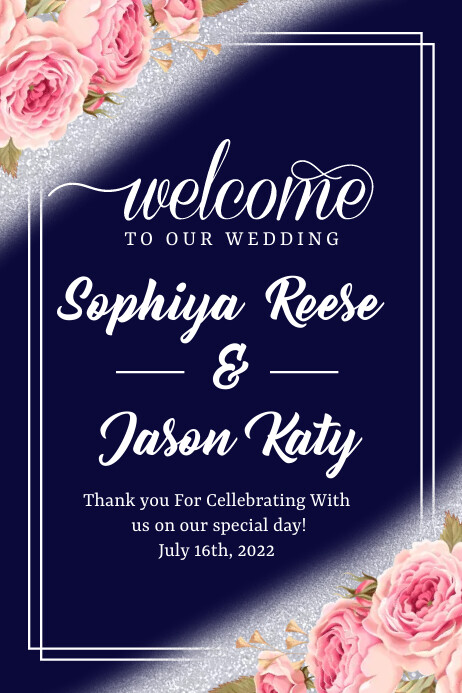 Modèle De Signe de Bienvenue de Mariage Floral Rose Fard à Joues ...