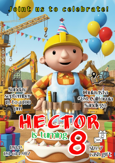 bob the builder invitation Template | PosterMyWall