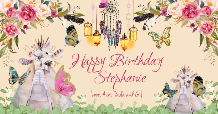 Boho Birthday Facebook Greeting Template | PosterMyWall
