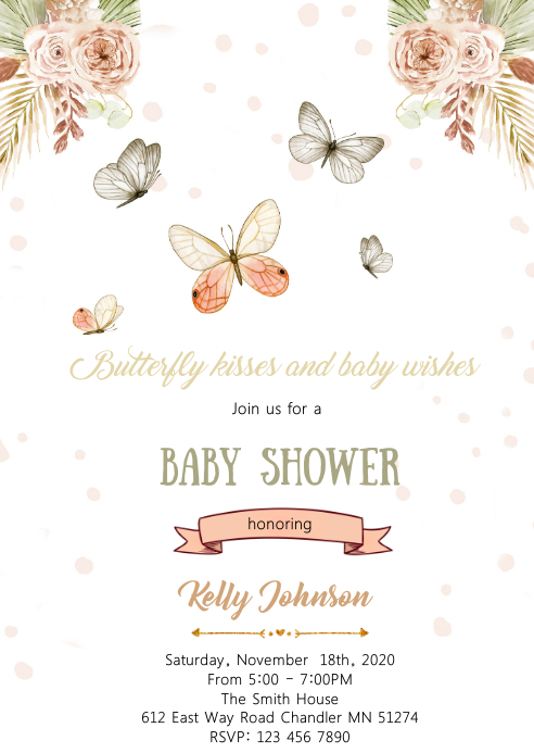 Boho butterflies theme invitation Template | PosterMyWall